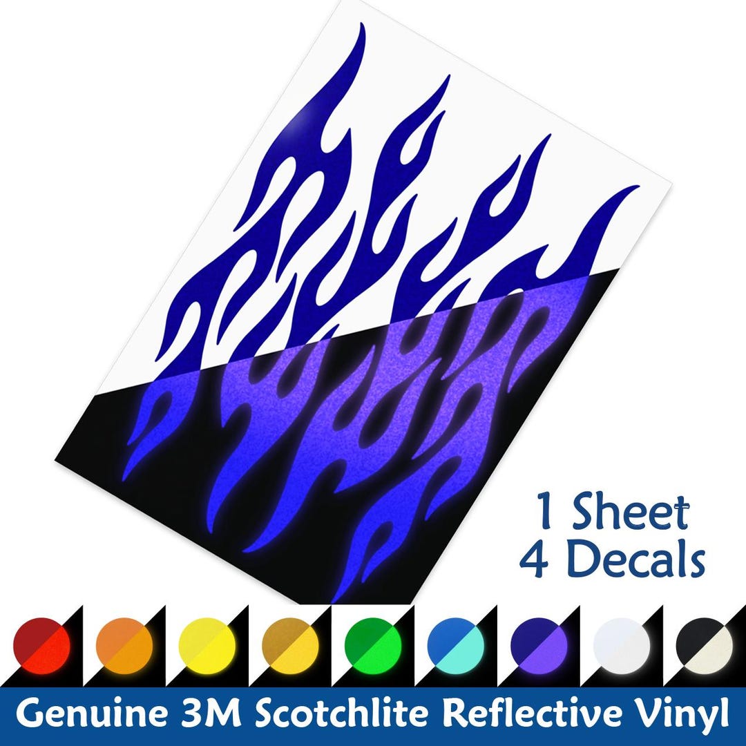 Set of 4 Reflective Flames Vinyl Decals, Retro Fire Sticker Kit, Hotrod ...