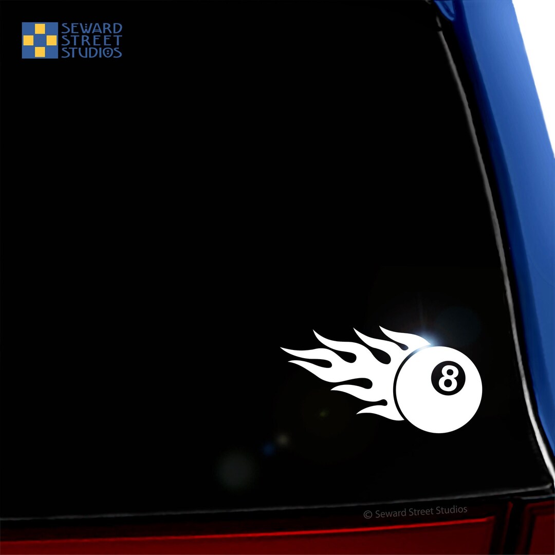 Flaming 8 Ball Decal, Flame Eight Pool Ball Laptop Sticker, Burning ...