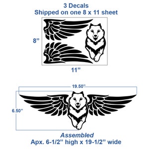 Flying Wolf Decal Set, Winged Wolf Car Sticker, Wolf Window Sticker Kit ...