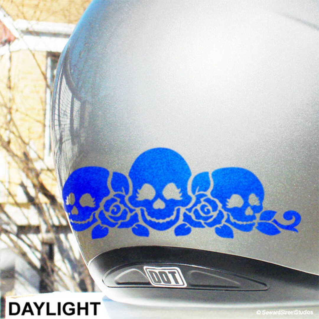 Skulls and Roses Reflective Decal Set, Three Skulls Helmet Sticker Kit ...