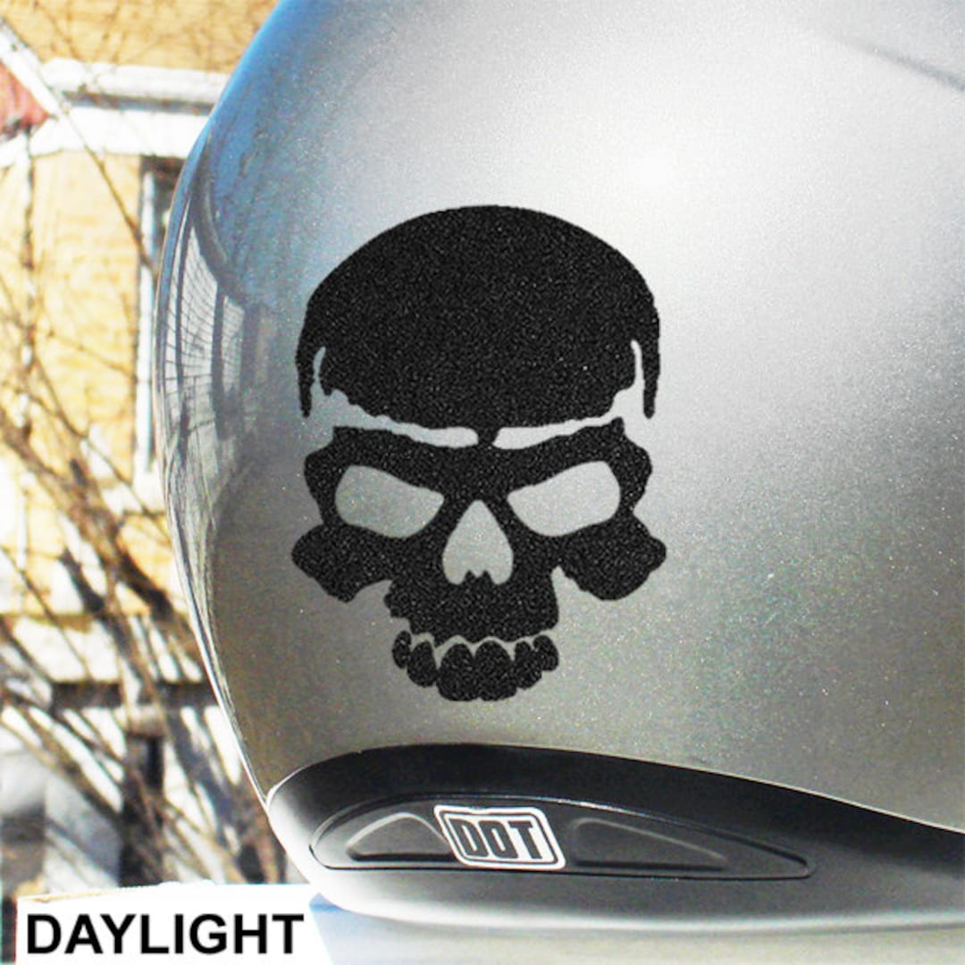 Skull Reflective Vinyl Decal, Grinning Death Head Bike Helmet Sticker ...