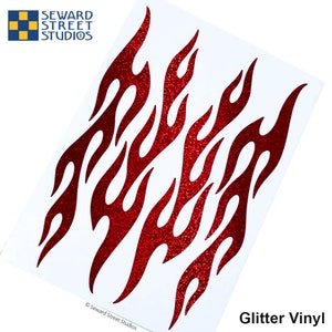 Set of 4 Flames Decal Set, Retro Flame Motorcycle Helmet Stickers Kit ...