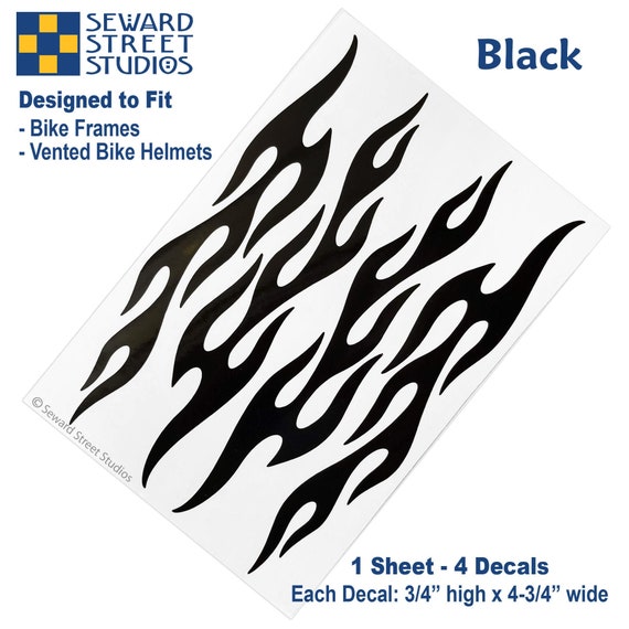 Set of 4 Black Flames Decal Set Retro Fire Motorcycle Helmet - Etsy