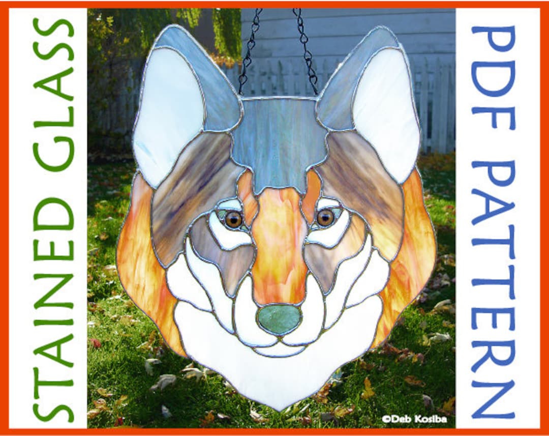 Wolf Head Stained Glass Suncatcher Pattern PDF, Stain Glass Dog Face ...