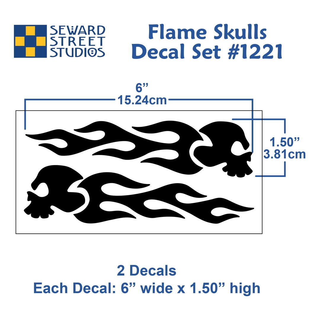 Set of 2 Flaming Skulls Decals Narrow Fire Skull Motorcycle - Etsy