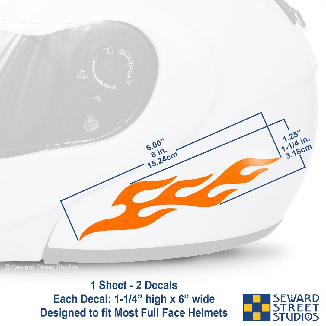 Set of 2 Flames Reflective Decals, Retro Flame Bike Helmet Stickers ...
