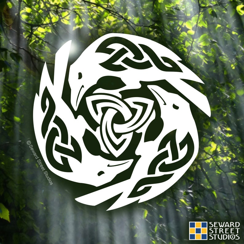 Three Ravens Vinyl Decal, Triple Crows Window Sticker, Knotwork Corvids ...