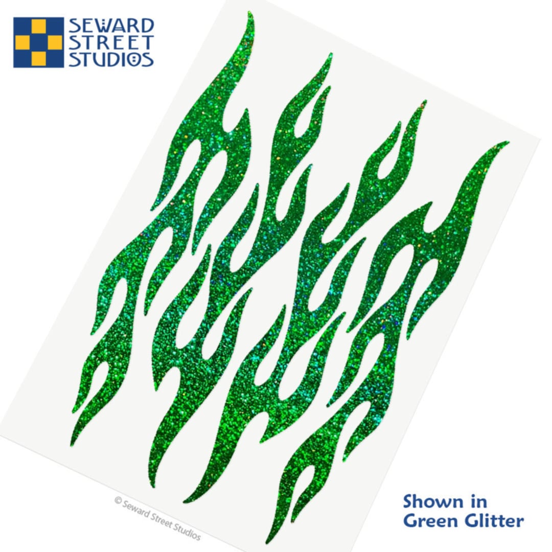 Set of 4 Green Flames Holographic Glitter Decals Retro Fire - Etsy