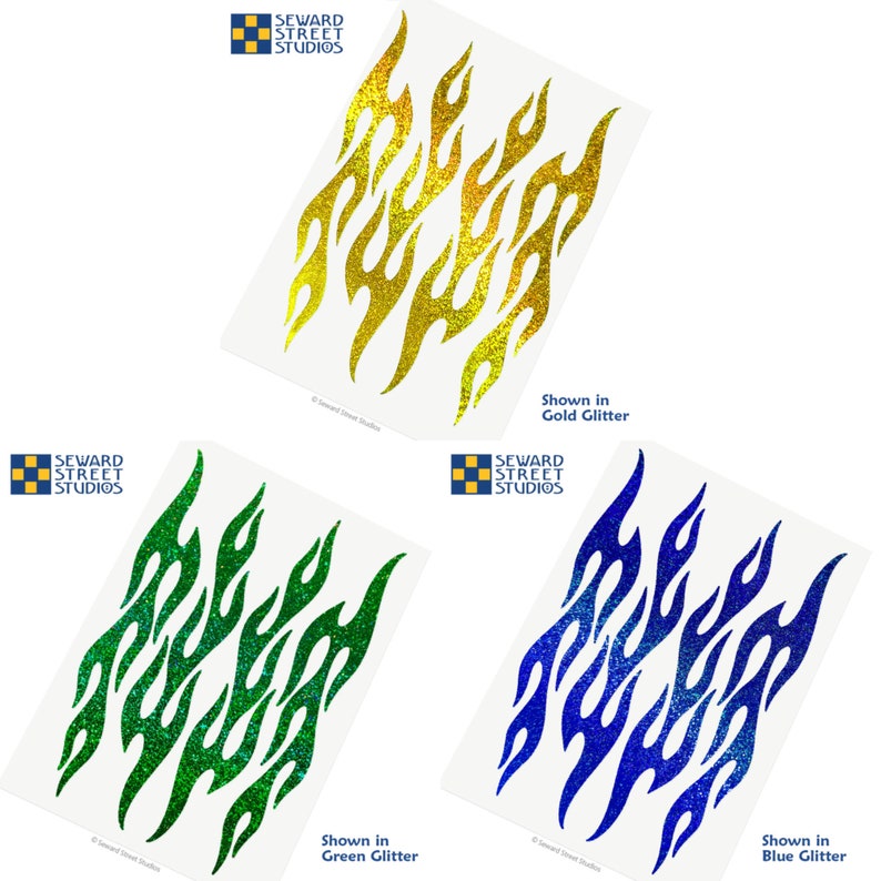 Set of 4 Flames Holographic Glitter Decals Retro Fire - Etsy