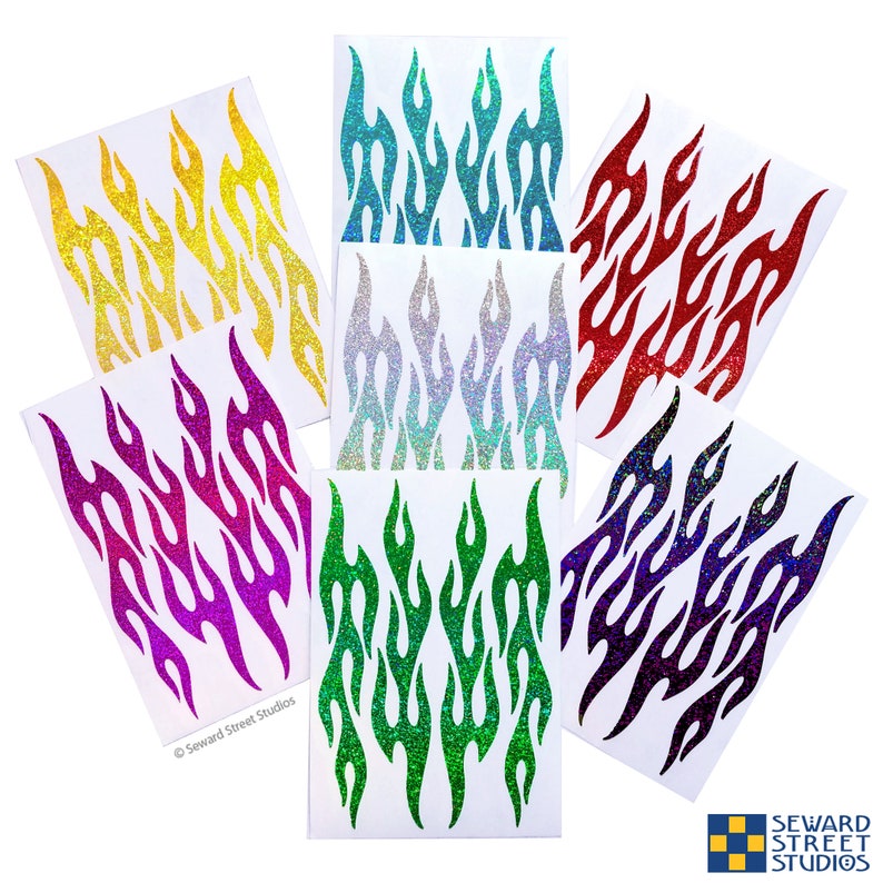 Set of 4 Flames Holographic Glitter Decals Retro Fire | Etsy