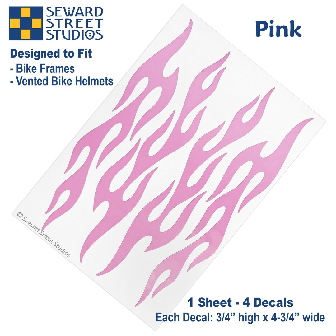 Set of 4 Pink Flames Decal Set Retro Fire Motorcycle Helmet - Etsy