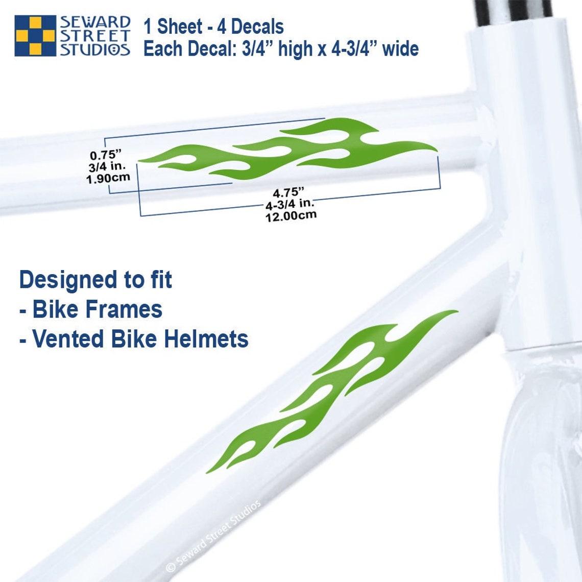 Set of 4 Green Flames Reflective Decals Retro Flame Bike - Etsy