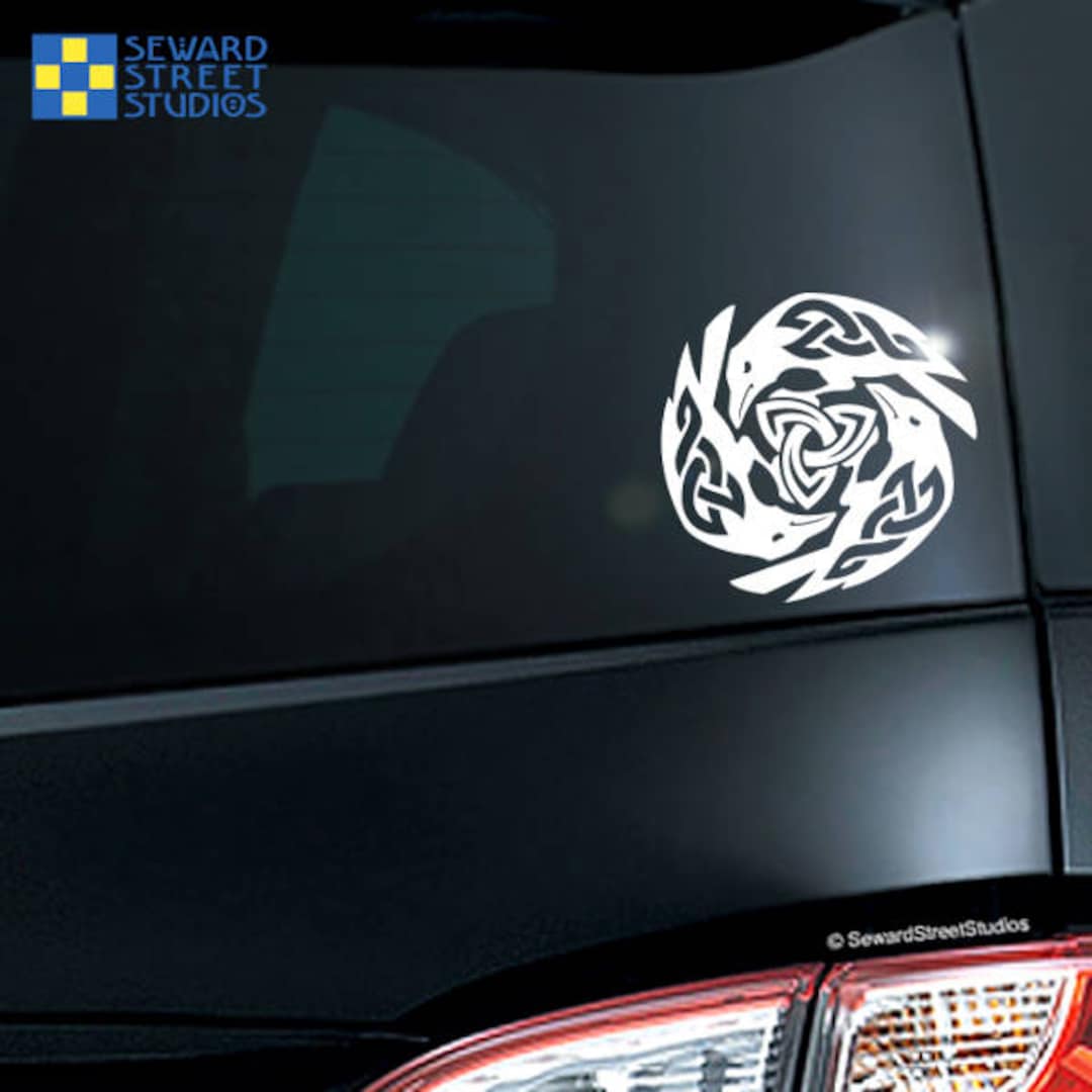 Three Ravens Vinyl Decal, Triple Crows Window Sticker, Knotwork Corvids ...