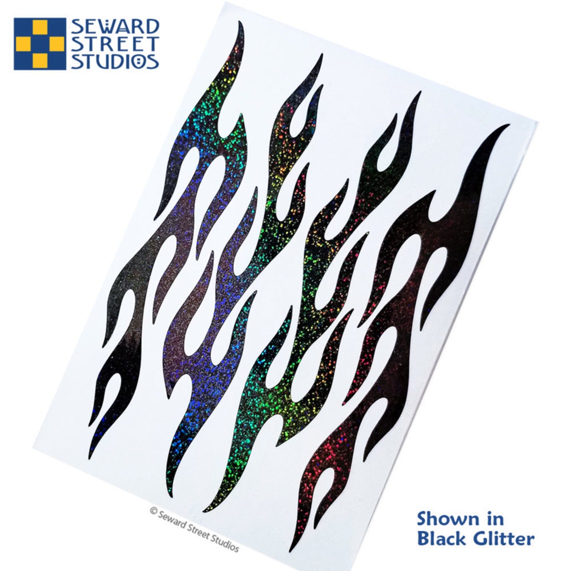 Set of 4 Black Flames Holographic Glitter Decals Retro Fire - Etsy