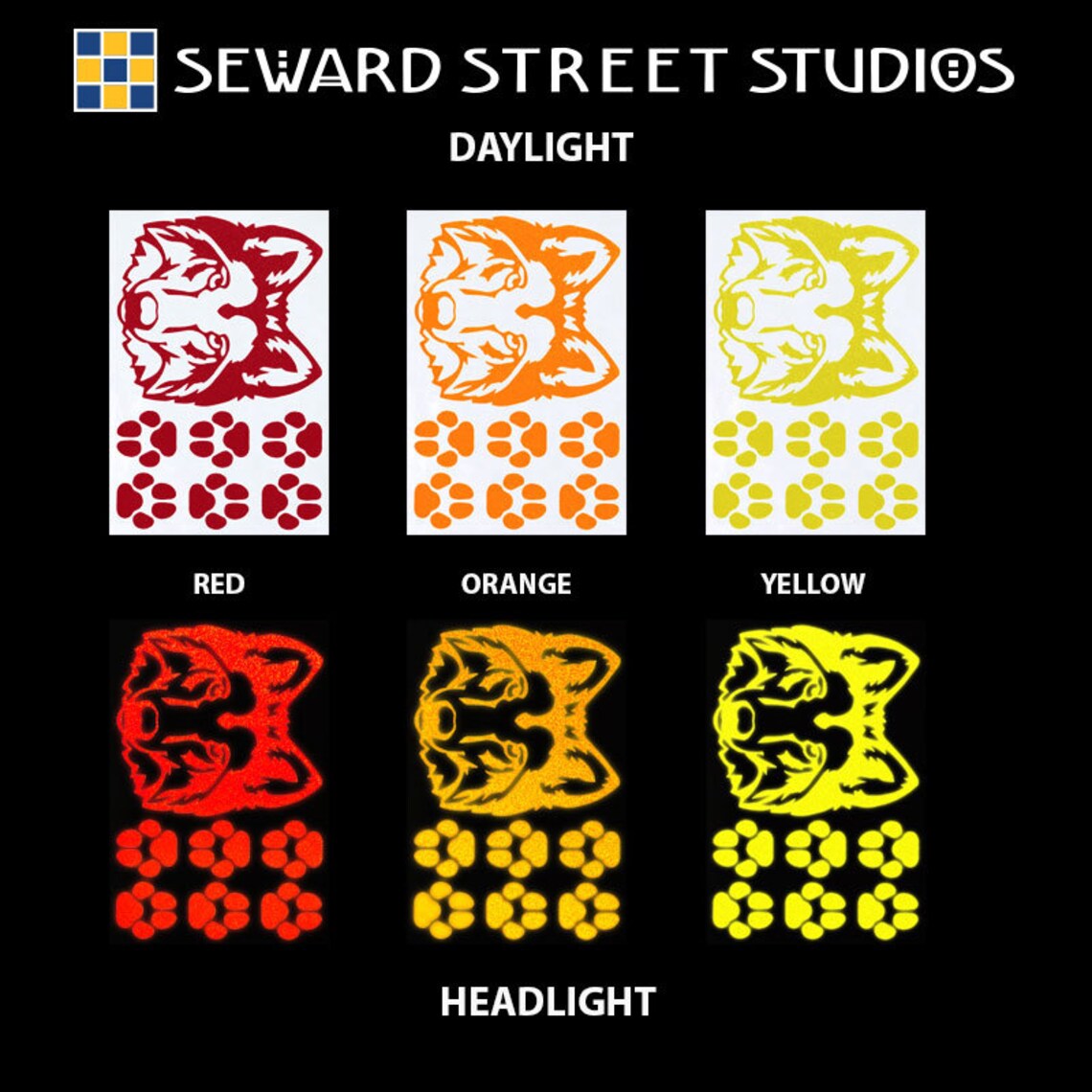 Wolf Head Reflective Decal Set Wolf Face and Paw Prints Bike - Etsy