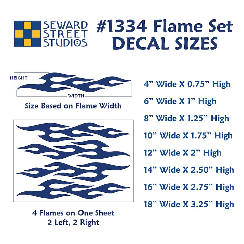 Set of 4 Reflective Flames Vinyl Decals, Retro Fire Sticker Kit, Hotrod ...