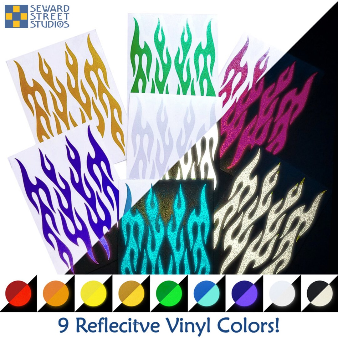 Set of 4 Flames Reflective Decals, Retro Flame Bike Helmet Stickers ...