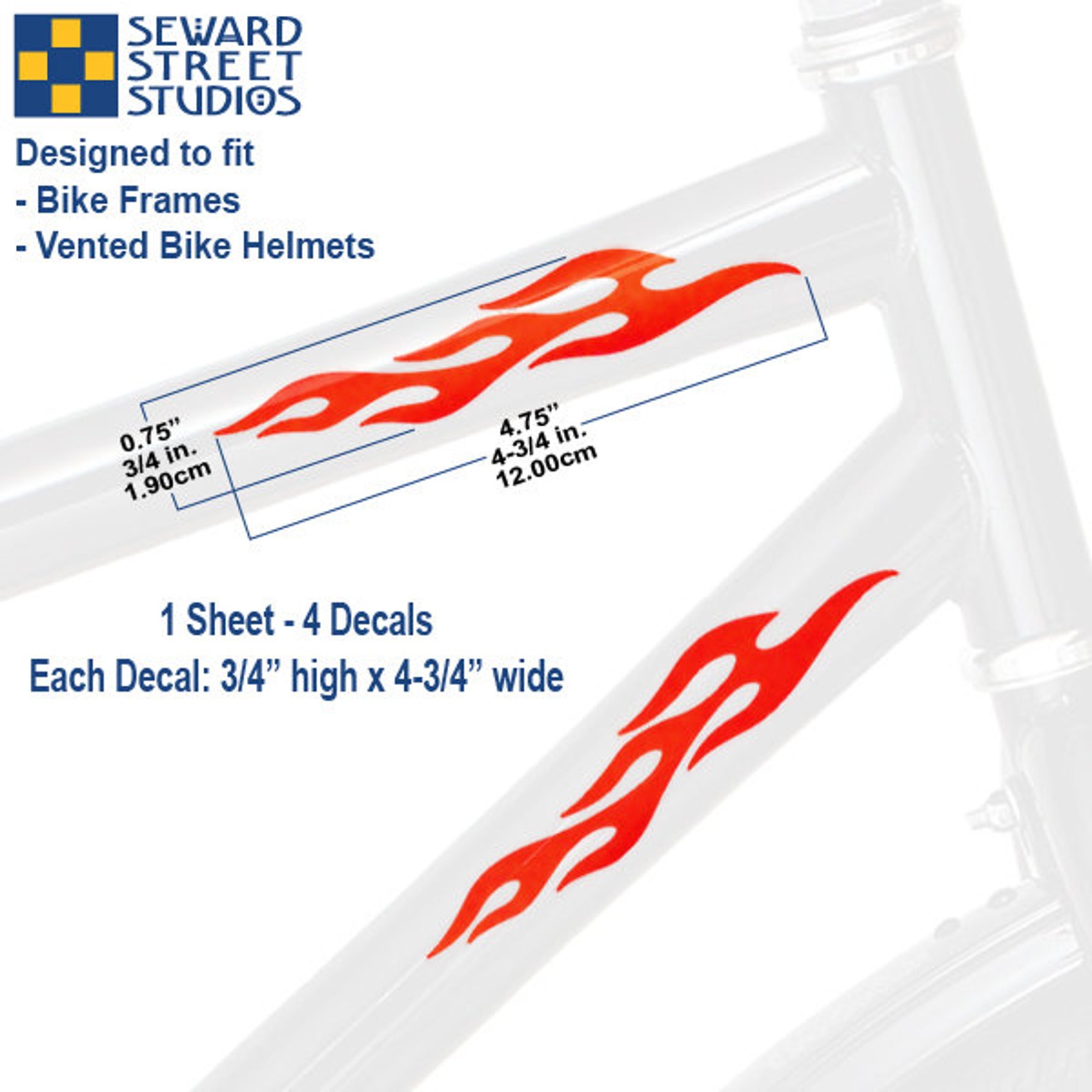 Set of 4 Flames Reflective Decals, Retro Flame Bike Helmet Stickers Sheet Set, Hotrod Fire ...