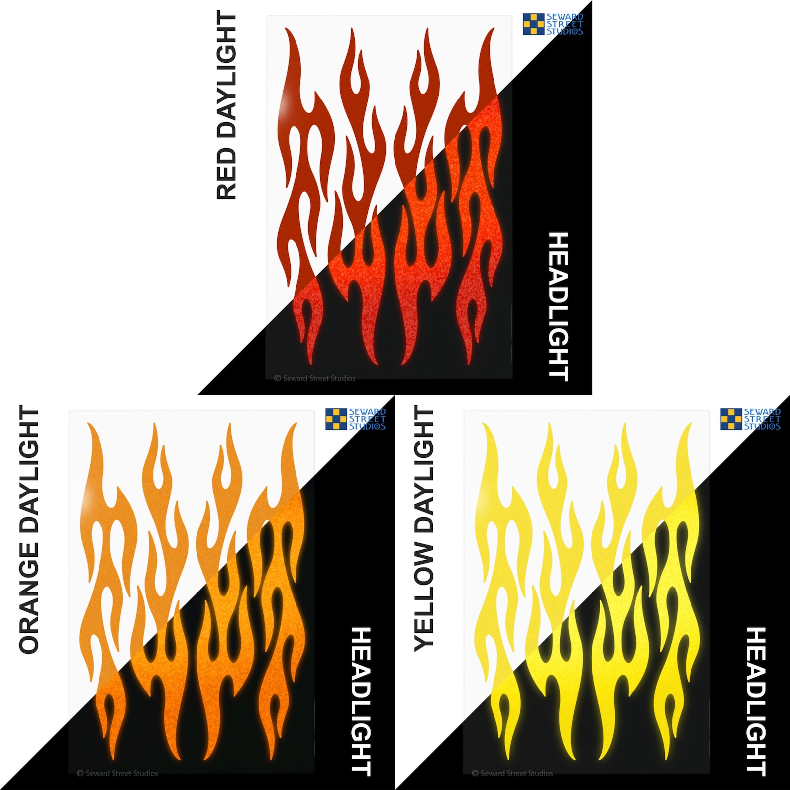 Set of 4 Flames Reflective Decals, Retro Flame Bike Helmet Stickers Sheet Set, Hotrod Fire ...