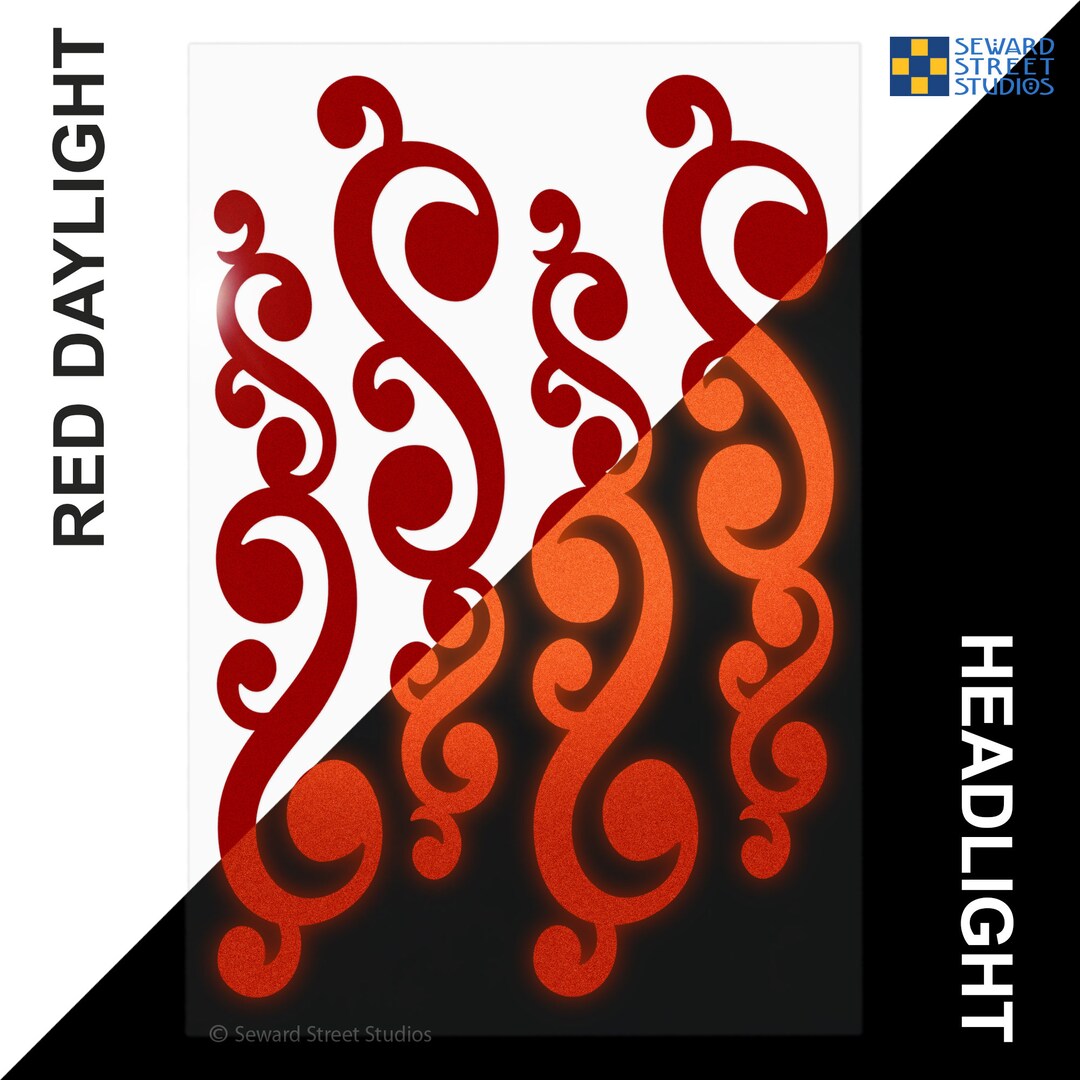 Reflective Red Vintage Swirls Decal Set, Retro Vine Pinstripe Bike ...