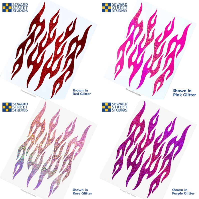 Set of 4 Flames Holographic Glitter Decals Retro Fire | Etsy