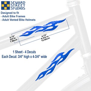 Set of 4 Blue Flames Holographic Glitter Decals, Retro Fire Motorcycle ...