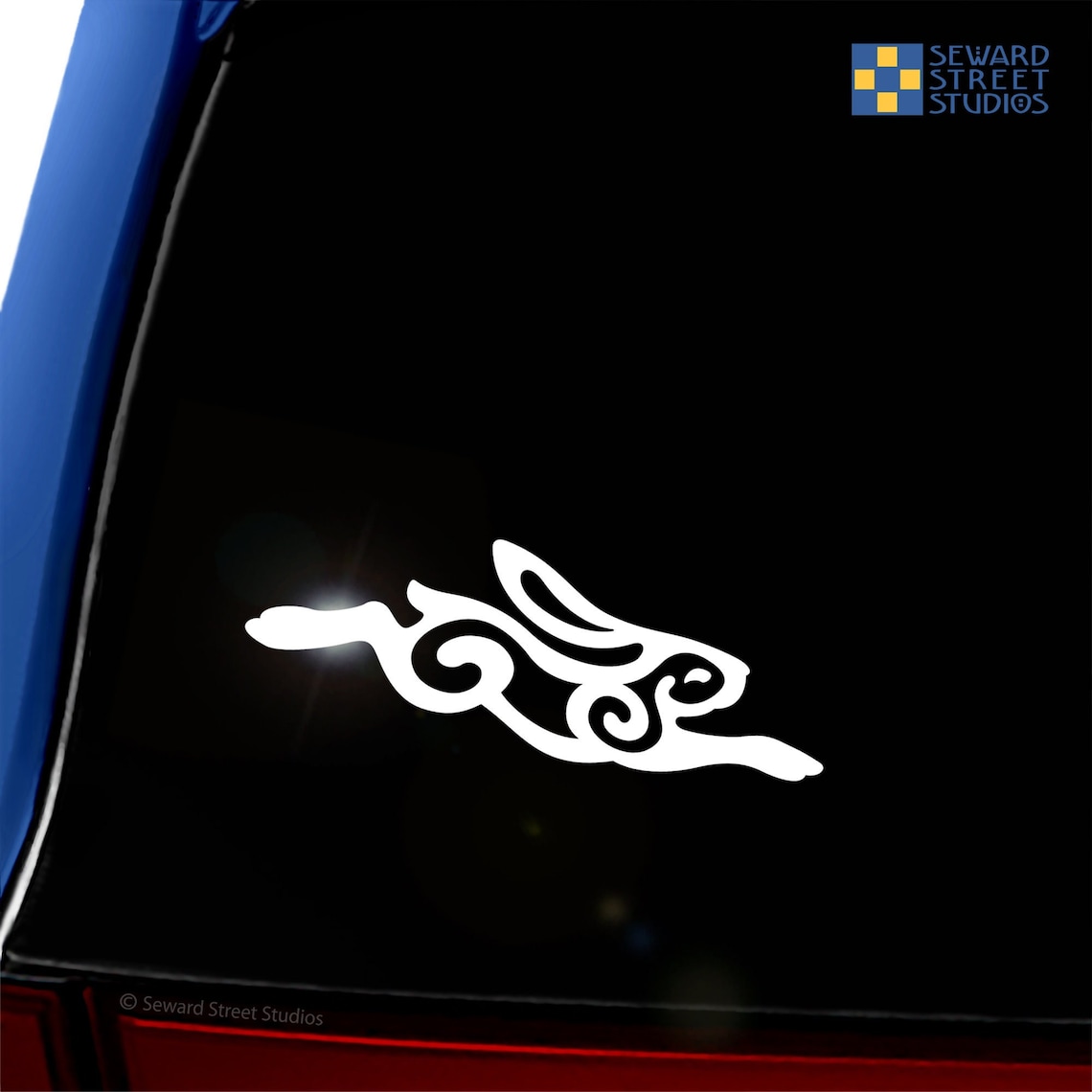 Spiral Hare Vinyl Decal Leaping Rabbit Window Sticker Celtic - Etsy