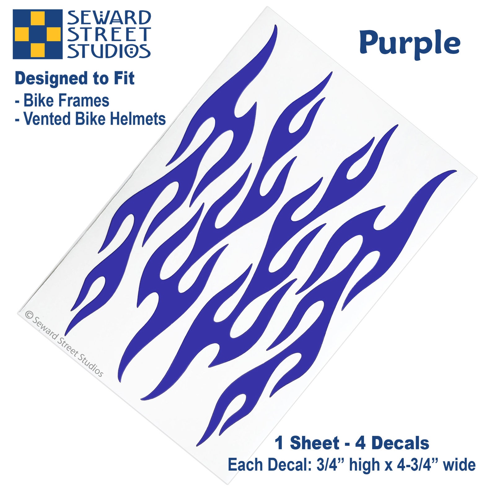 Set of 4 Purple Flames Reflective Decals, Retro Flame Bike Helmet ...