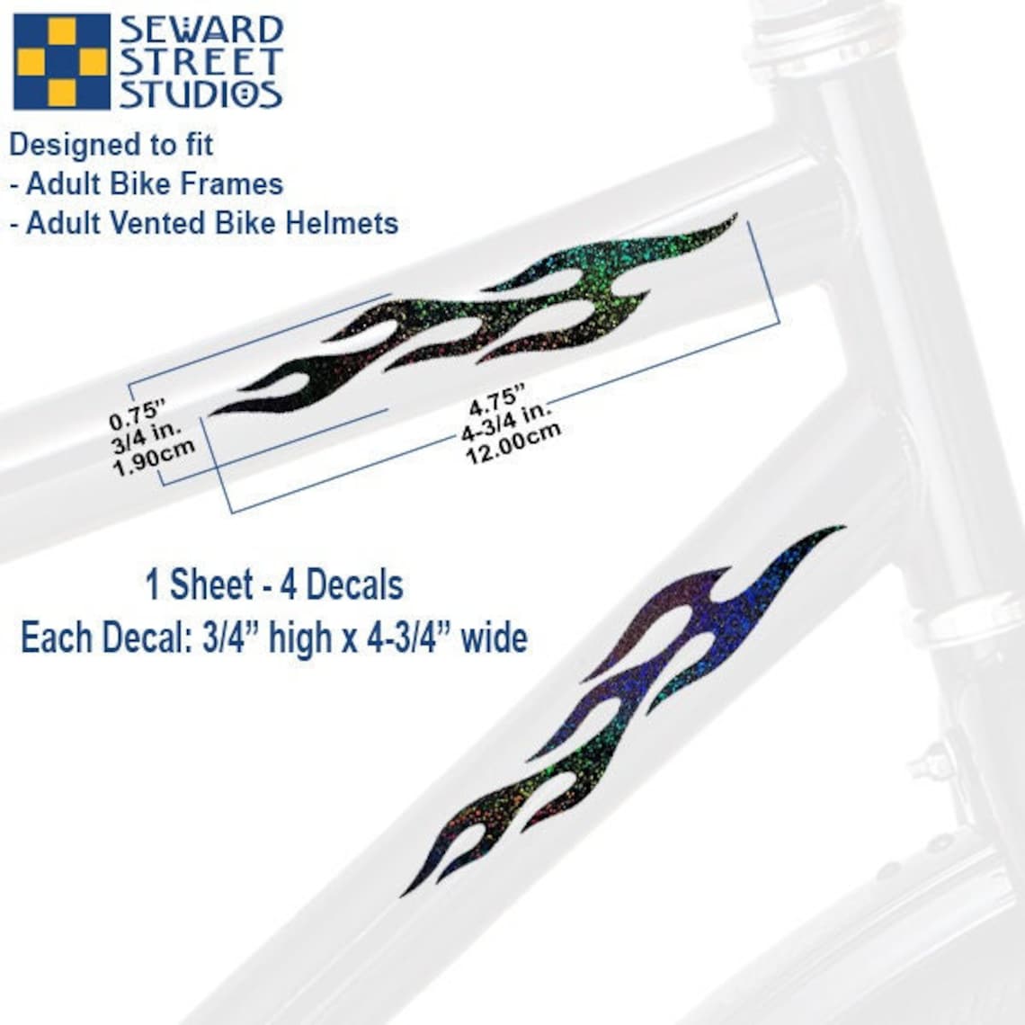 Set of 4 Black Flames Holographic Glitter Decals Retro Fire - Etsy