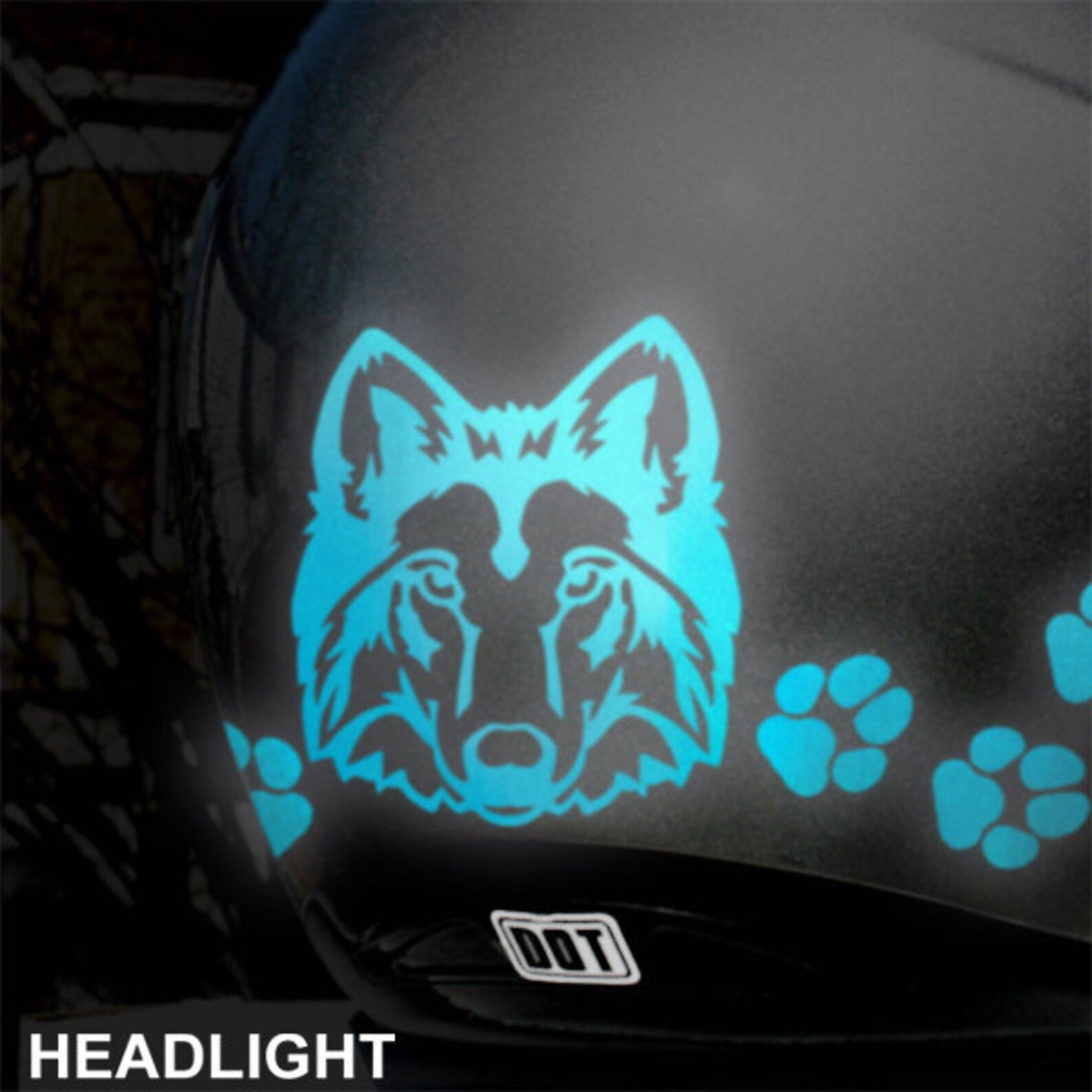 Wolf Head Reflective Decal Set, Wolf Face and Paw Prints Bike Reflector ...