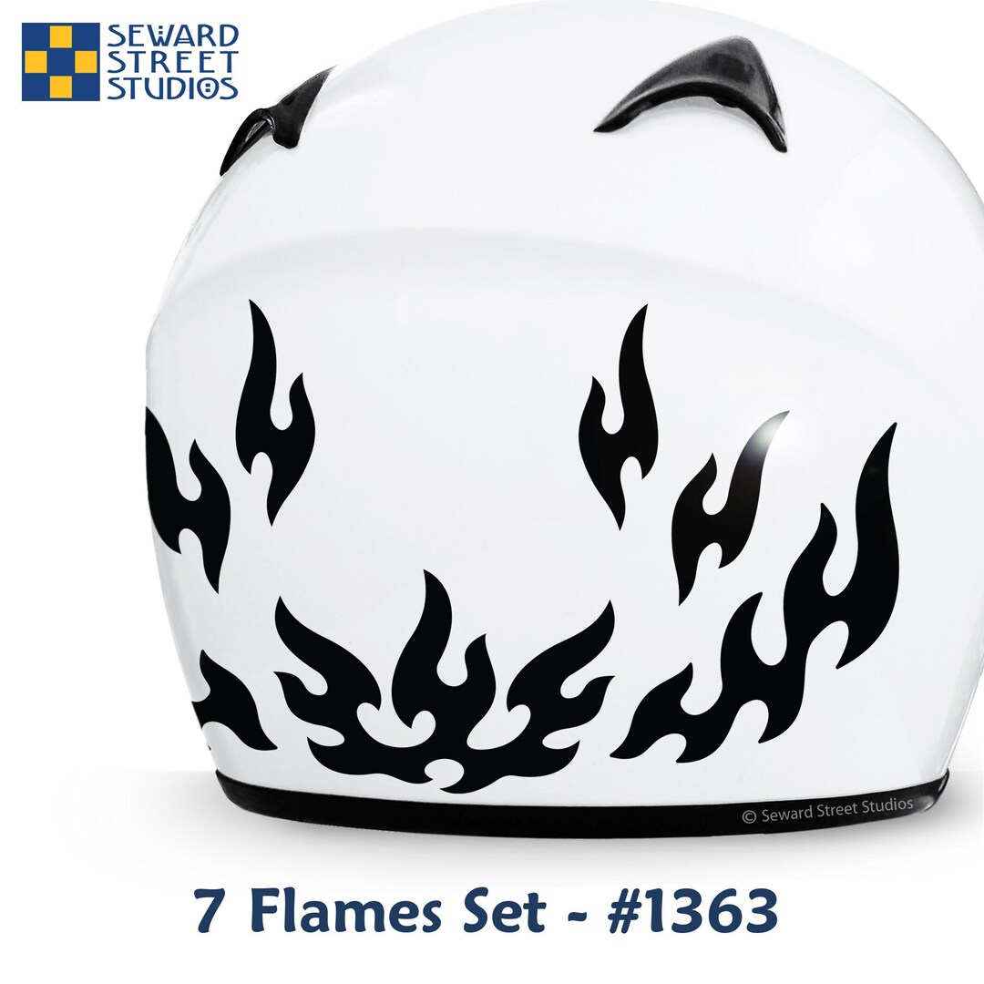 Flames Decal Set, Retro Flame Helmet Stickers Kit, Hotrod Motorcycle ...