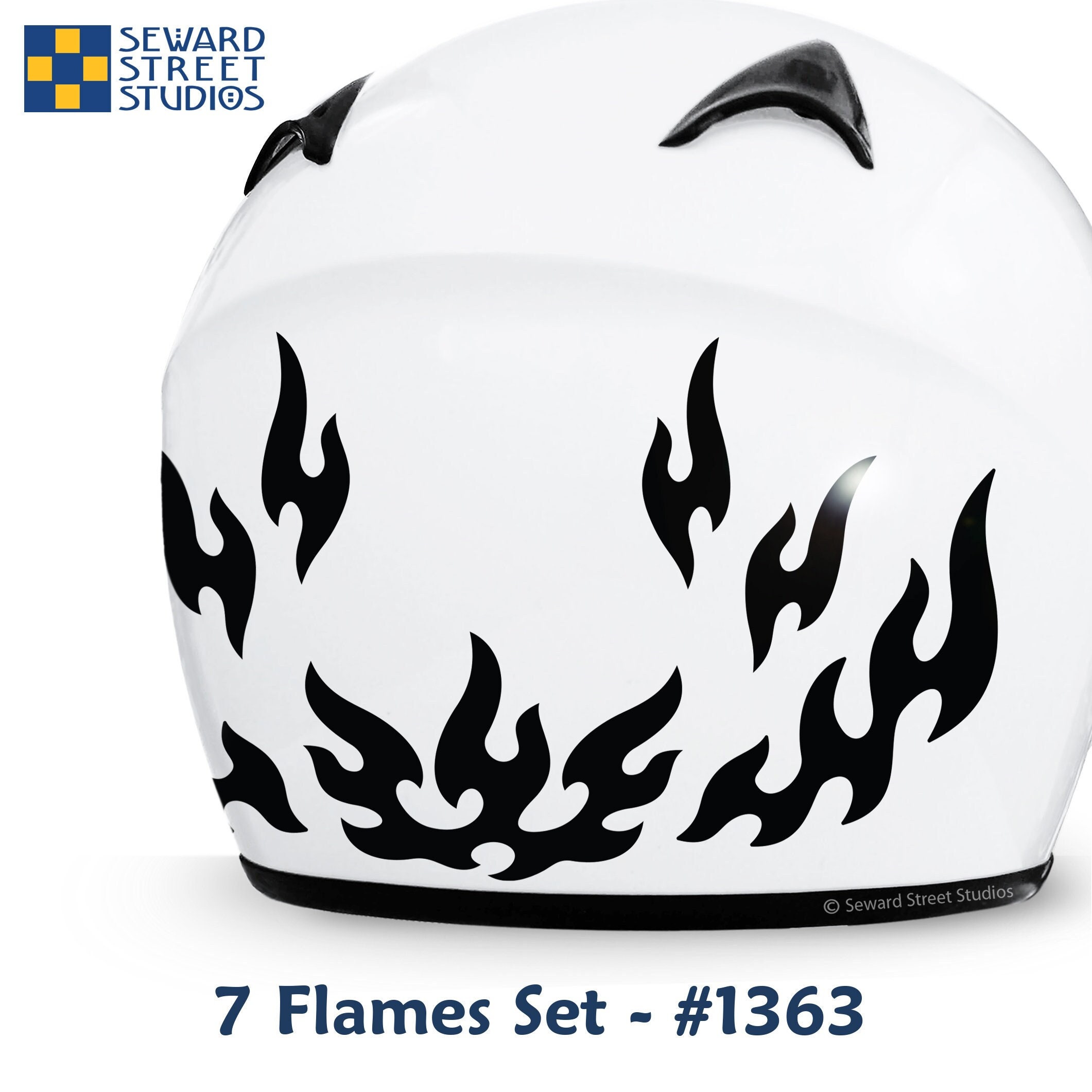 Flames Decal Set, Retro Flame Helmet Stickers Kit, Hotrod Motorcycle Transfers Sheet, Fire Bike ...