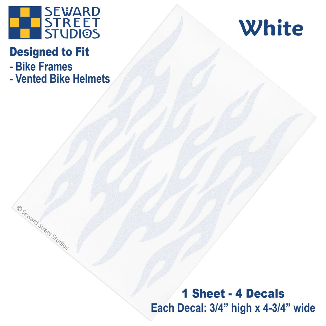 Set of 4 White Flames Reflective Decals Retro Flame Bike - Etsy