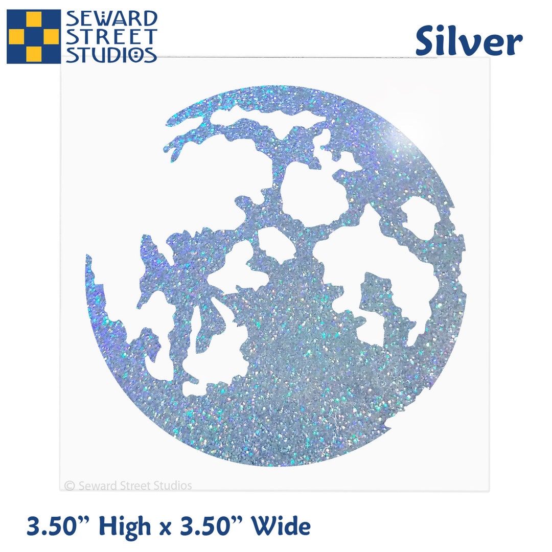 Silver Glitter Full Moon Vinyl Decal, Luna Window Sticker, Full Moon ...