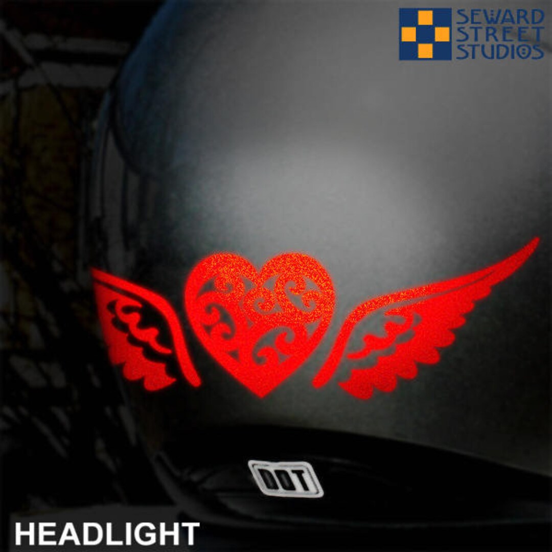 Tribal Heart With Wings Reflective Decal Set, Winged Heart Helmet ...