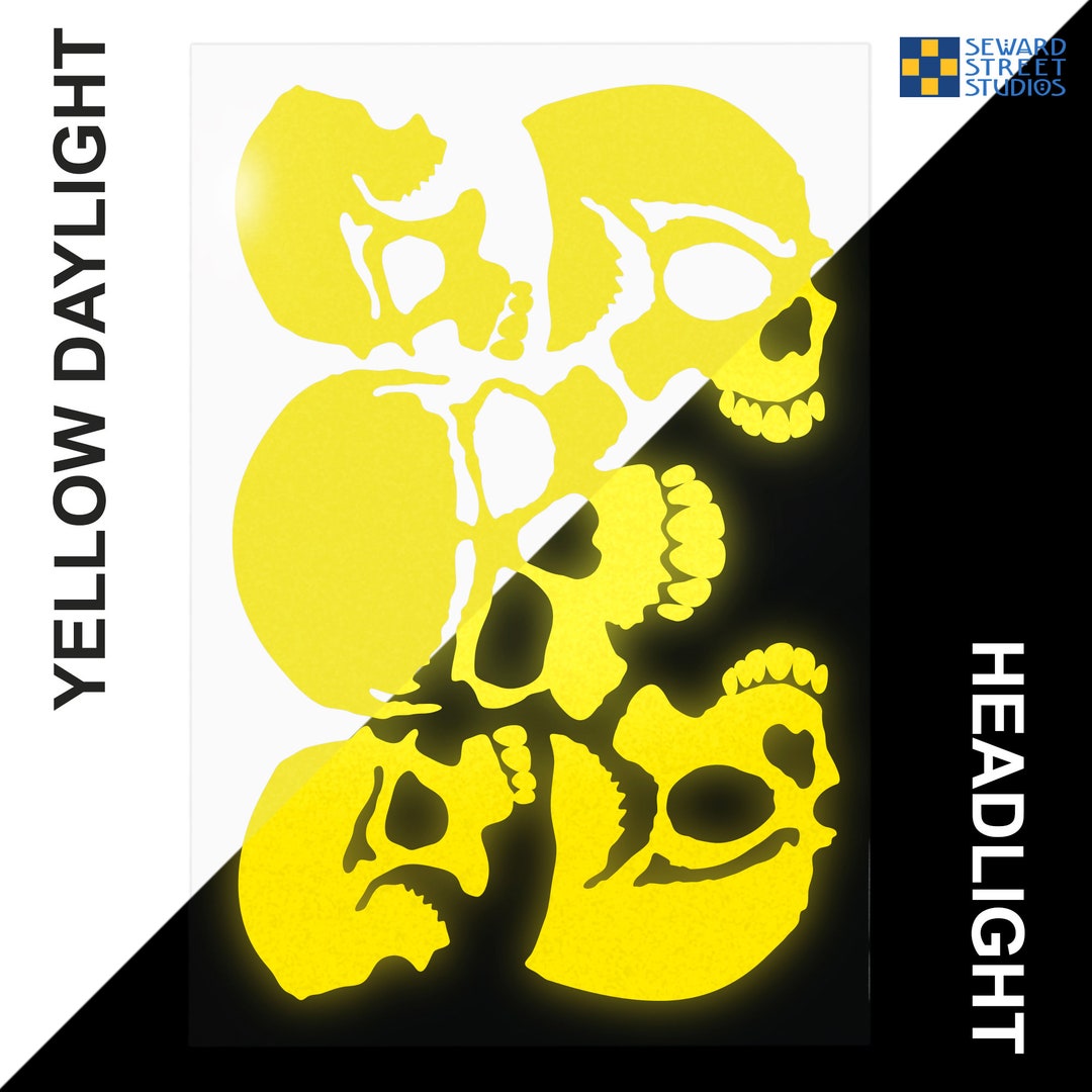Yellow Five Skulls Reflective Decal Set, 5 Skulls Motorcycle Helmet ...