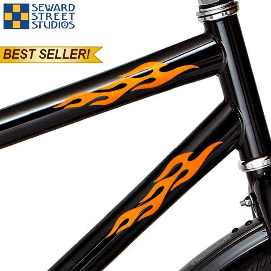 Set of 4 Flames Decal Set, Retro Flame Motorcycle Helmet Stickers Kit ...