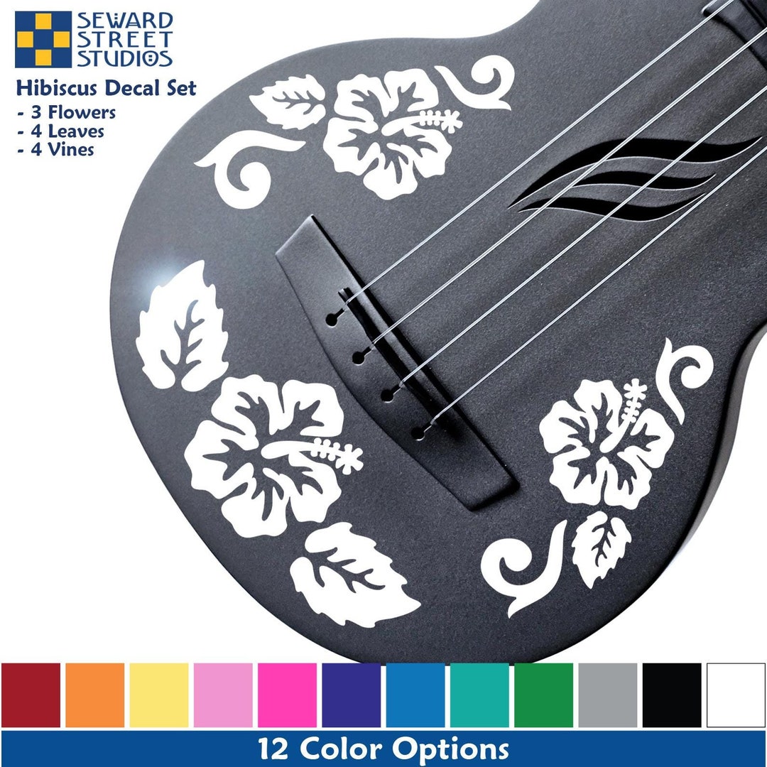 Hibiscus Decal Set, Tropical Flowers Ukulele Stickers Kit, Outdoor ...