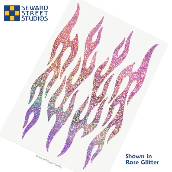 Set of 4 Rose Pink Flames Holographic Glitter Decals Retro | Etsy