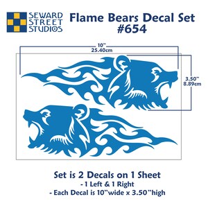 Flaming Bears Decal Set, Flame Bears Motorcycle Stickers, Bear Heads Truck Decals, Flaming Bears ...