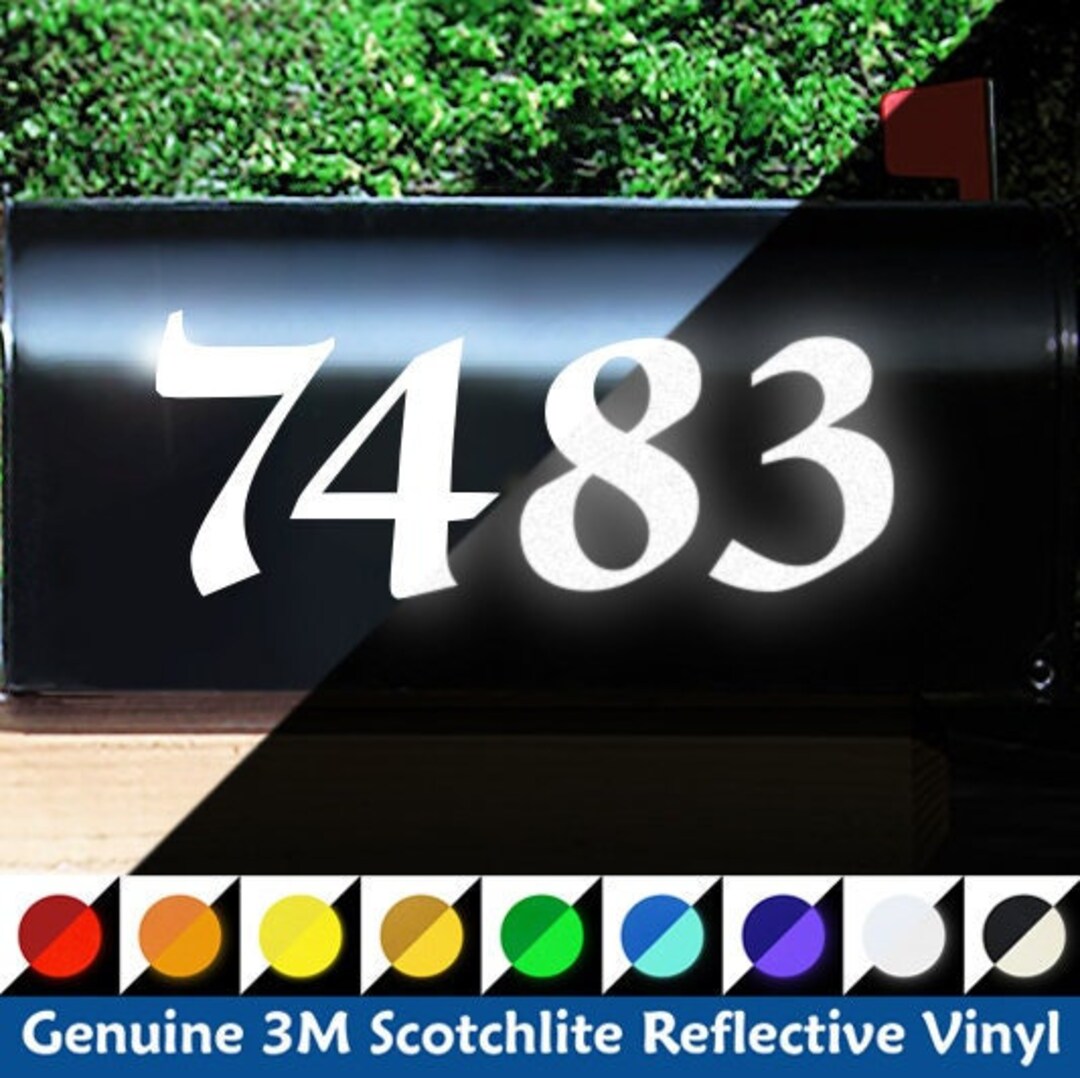 Reflective Classic Mailbox Numbers Decal, up to 4" High Custom Address ...