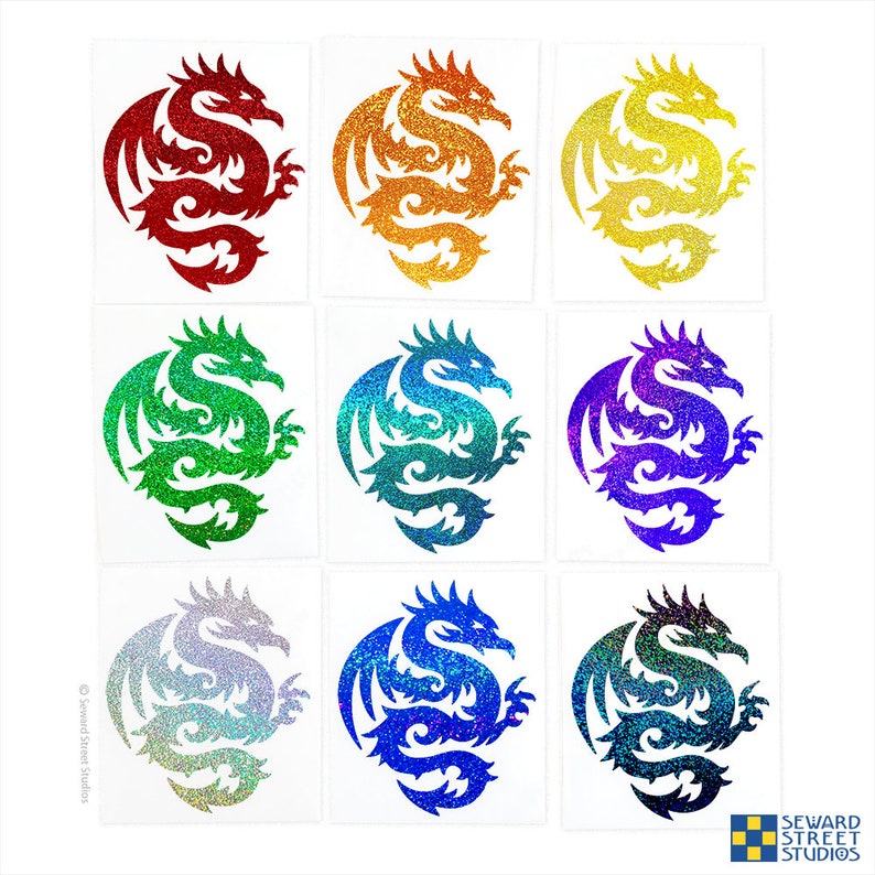 Glitter Tribal Dragon Decal Round Dragon Holographic Glitter - Etsy