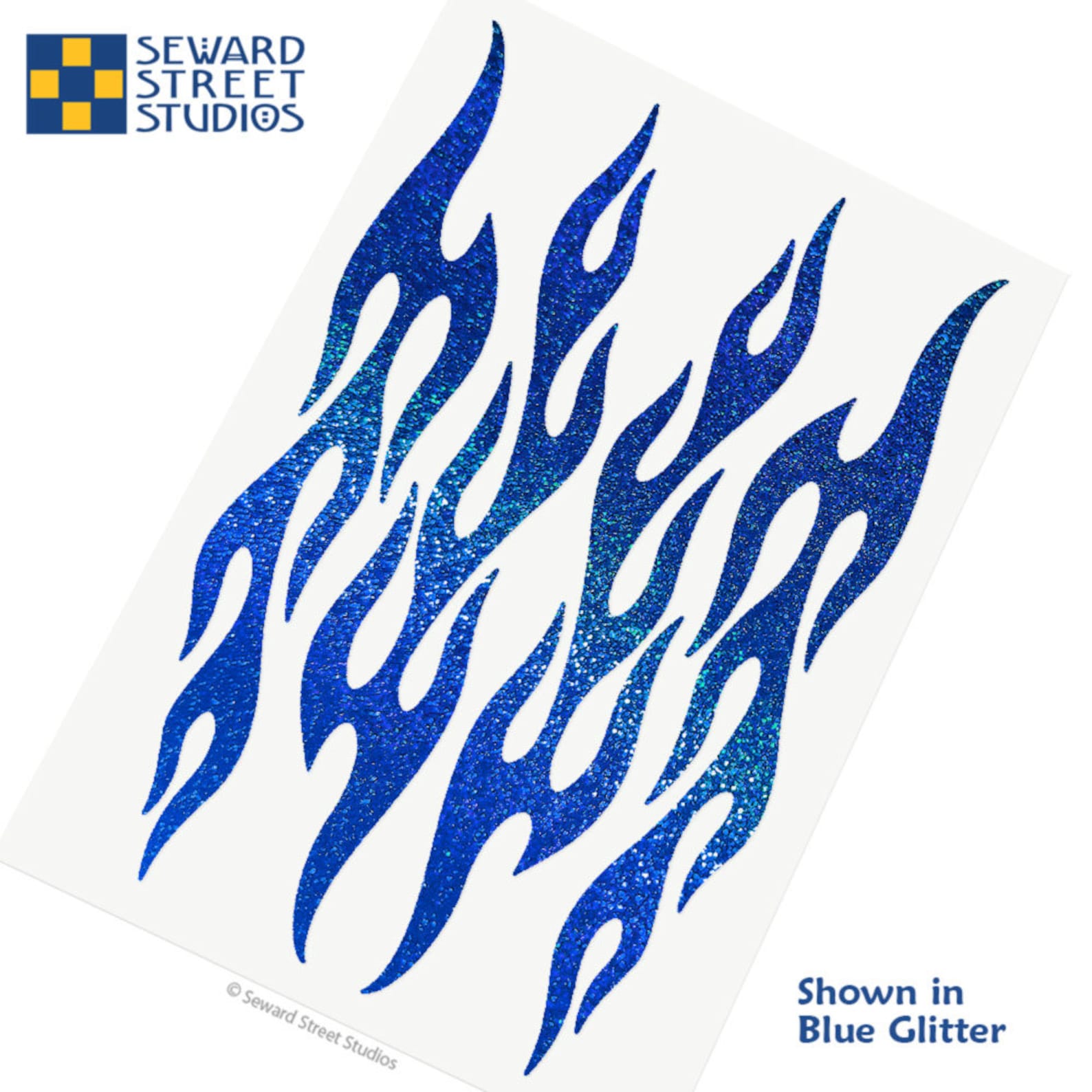 Set of 4 Blue Flames Holographic Glitter Decals Retro Fire - Etsy