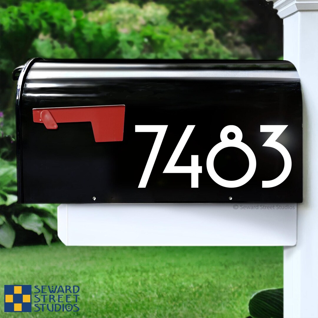 Art Deco Mailbox Address Decal, Personalized MCM Number Sticker, Custom ...