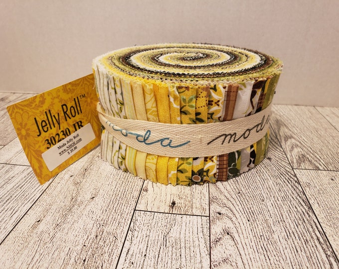 MODA Basic Grey/origins Jelly Roll 30230 JR Yellow Green Brown Floral ...