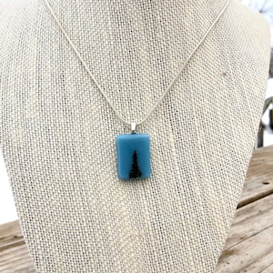 Black Tree Fused Glass Pendant: Light Blue Nature Necklace - Etsy