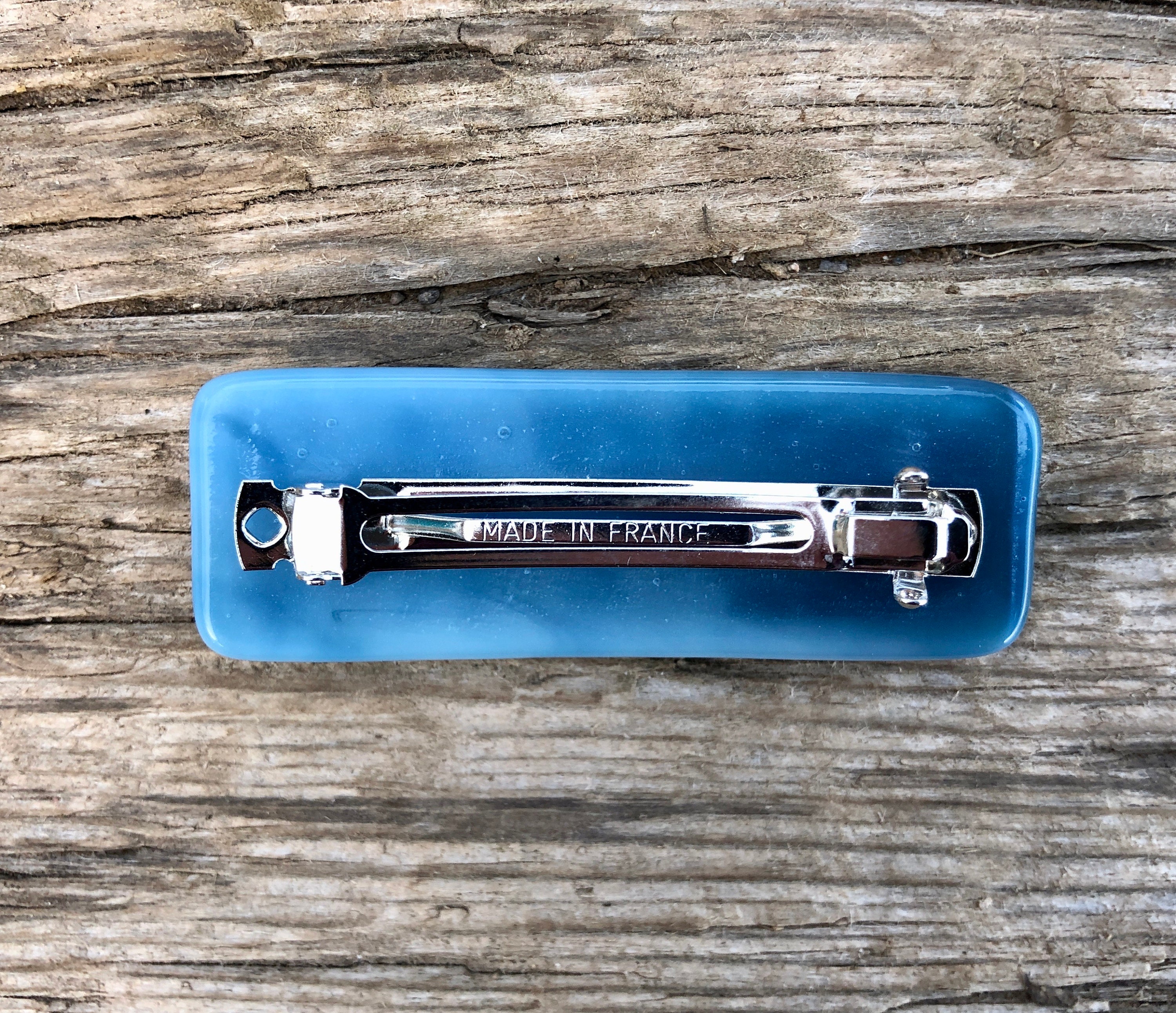 Fused Glass Barrette Light Blue Glass With Brilliant Blue Dichroic ...