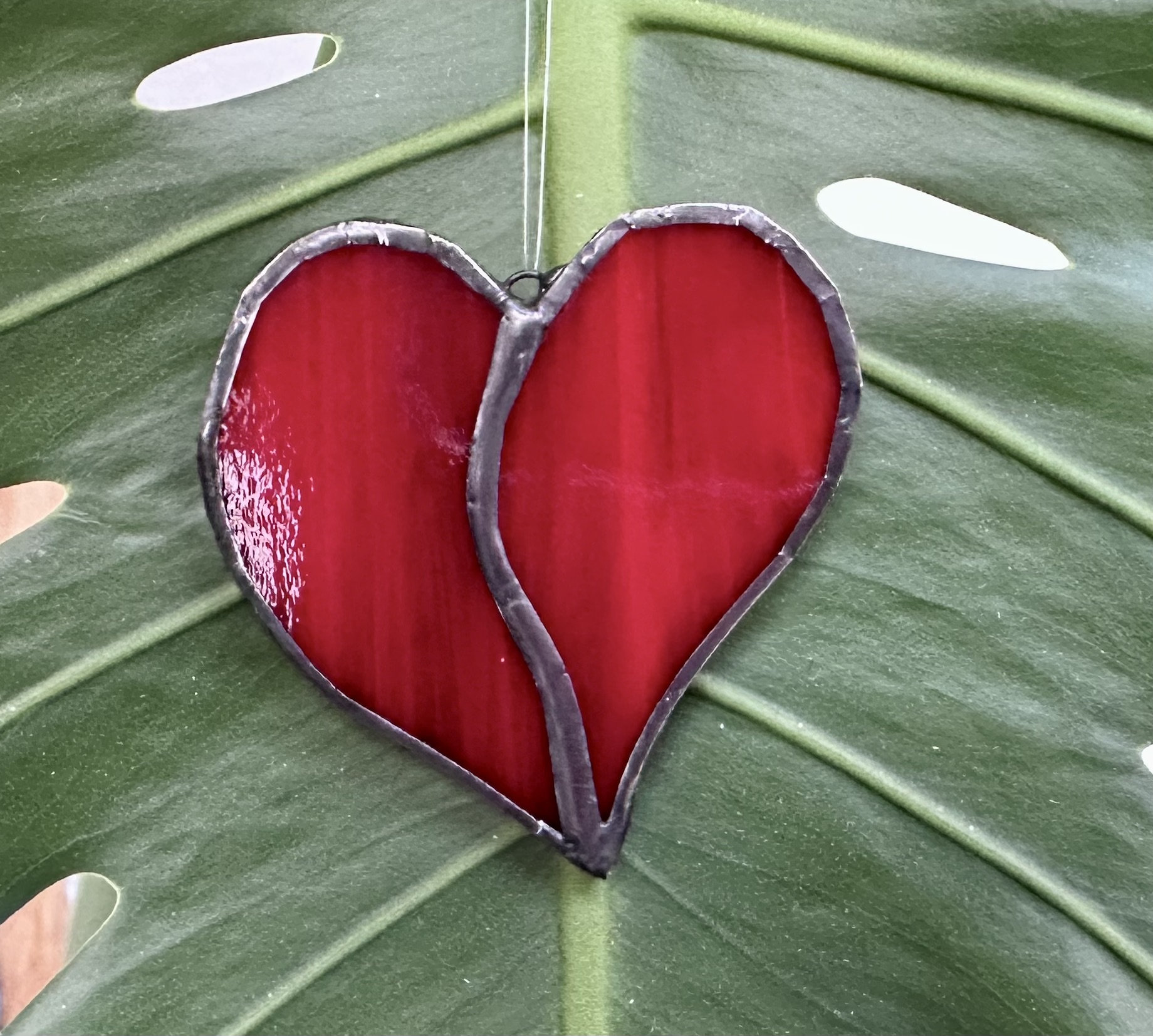 Red Stained Glass Heart Suncatcher - Handmade Glass Decor - Valentines ...