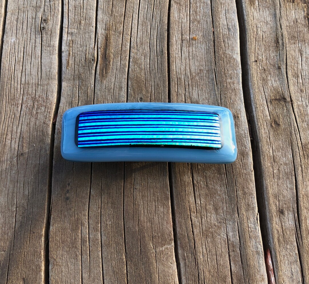 Fused Glass Barrette - Light Blue Glass With Brilliant Blue Dichroic ...