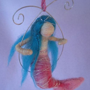 Needle Felted Mermaid on Swing Sea Decoration Ocean Little Mermaid ...